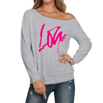 Generic 2026 Sweat-shirt pour la Saint-Valentin avec imprim&eacute; l&egrave;vres et &eacute;paules d&eacute;nud&eacute;es et manches longues, gris, XXL