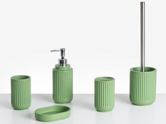 Beliani Badaccessoires Set 5-teilig Kunstharz gr&uuml;n Rillenoptik Bad-Zubeh&ouml;r Huarmey