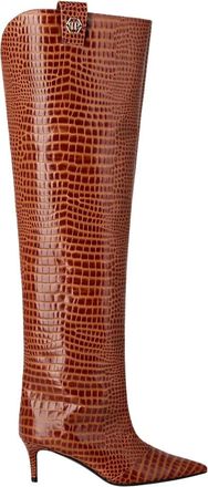 Philipp Plein Femme, Chaussures, Brun, Taille: 35 EU Bottes Overknee &agrave; Talons Bas Imprim&eacute; Cocco