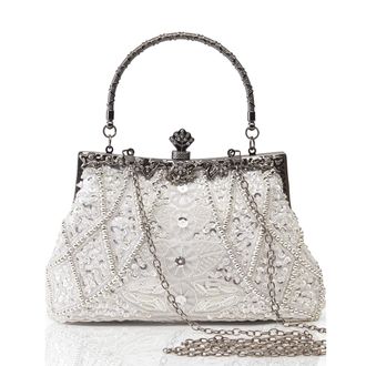 Babeyond Abend-Clutch-Geldb&ouml;rsen f&uuml;r Damen - 1920er Jahre Accessoires f&uuml;r Frauen Gatsby Abendtasche Vintage Perlen Pailletten Perle Clutch, Weiss/opulenter Gar