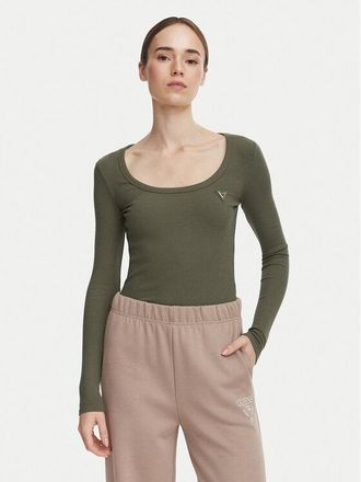 Guess Bluse V4BP07 K8RT2 Khakifarben Slim Fit