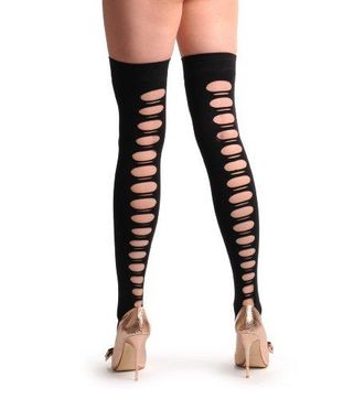 Liss Kiss Back Seam With Small & Large Open Holes - Noir Bas Auto-fixants Taille Unique (34-42)