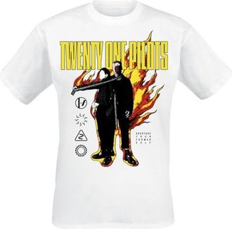 Twenty One Pilots on Fire Homme T-Shirt Manches Courtes Blanc XL 100% Coton Regular/Coupe Standard