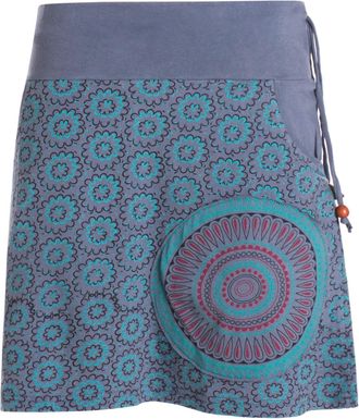 vishes kurzer Damen-Rock mit Mandalas in grau I Gr&ouml;&szlig;e 4XL (48) I Handgefertigt aus 100% Baumwolle I Rock mit Taschen I Ideal f&uuml;r warme & kalte Monate I Nachh