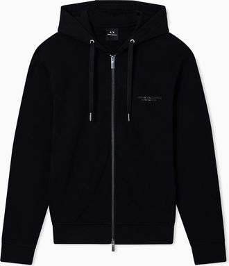 A|X Armani Exchange Mens Genuine Cotton, Zipped, Long Sleeve Side Logo Hooded Sweatshirt, Black, XL
