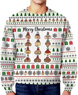 Generic Pull &agrave; capuche d&eacute;contract&eacute; &agrave; col rond pour homme Automne Hiver No&euml;l 2026, blanc, XL