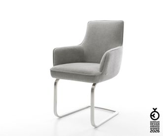 DELIFE Freischwinger Heira-Flex mit Armlehnen Strukturstoff Soft Grau Freischwinger flach Edelstahl Taschenfederkern, Esszimmerst&uuml;hle