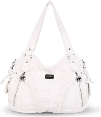 Generic Sac cabas pour femme, sac bandouli&egrave;re d&eacute;contract&eacute;, sac &agrave; main en cuir PU souple, sac tendance grande capacit&eacute;, beige 3, blanc