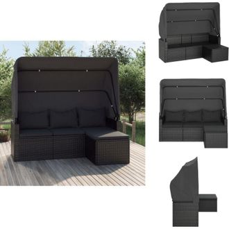 vidaXL 3-Sitzer-Gartensofa mit Dach und Fu&szlig;hocker Schwarz Poly Rattan - Outdoor M&ouml;bel - Gartensofa - Esszimmergarnitur - Balkonm&ouml;bel - Lounge Set