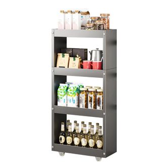 Generic Schmaler Aufbewahrungswagen, Gap-Aufbewahrungsregal Aus Kohlenstoffstahl, Badezimmer-Organizer-Wagen Mit R&auml;dern, for Schmale Orte Im Badezimmer(98x55x