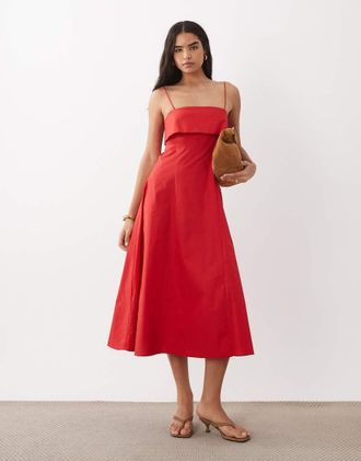 Mango Robe longue &agrave; bretelles 100 % coton - Rouge vif
