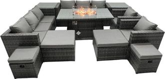 Fimous Ensemble de meubles de jardin en rotin ave Table de foyer à gaz 12 places Ensemble de canapés avec 2 Tables dappoint 2 Grand tabourets - Fimous