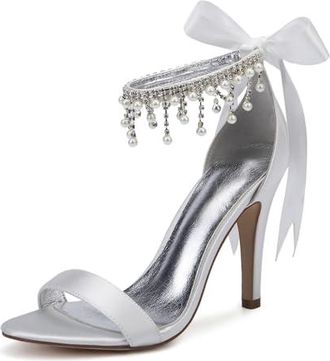 Generic Escarpins Femme Bout Ouvert Mariée Stylet Talons Btide Cheville Boucle Sandales Chaussures De Mariee Bal 10.5Cm,Ivoire,42 EU