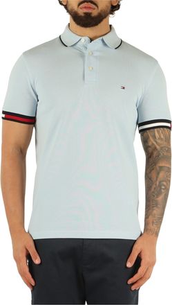 Tommy Hilfiger Herren Flag Cuff Slim Fit Polo Mw0Mw38458 S/S Poloshirt, Blue (Breezy Blue), XXL