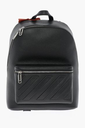 Off-white Hammered Leather Backpack BINDER With Diagonal Stripe Pattern Off-White