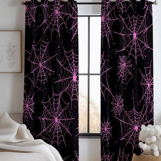 Generic Insekt Spinnennetz Blickdichte Vorhänge H200 X B70 cm (2Er Pack) Lila Schwarz - Verdunkelungsvorhänge Mit Sonnenschutz - Für Kinderzimmer, Wohnzimmer 