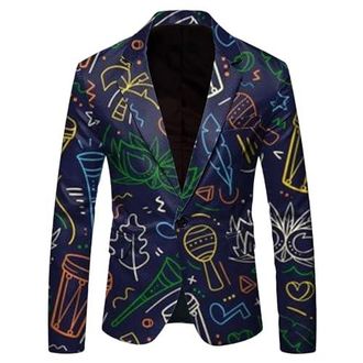 Generic Veste pour homme - Imprim&eacute; multicolore - Costume de carnaval - Blazer - Coupe ajust&eacute;e - Motif amusant - Veste de costume d&eacute;contract&eacute;e - Veste &agrave; un bou
