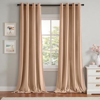 Miulee Rideaux Velours Beige Blush 140x225 CM Lot de 2, Luxurious Doux Semi-occultant Rideau &agrave; Oeillets, Rideau Thermique Isolant Anti Chaleur Velours pour C