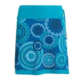 vishes Alternative Bekleidung - Damen Mini-Rock Baumwolle Mandala-Muster extra breiter Bund mit Kordel-Zug und Taschen t&uuml;rkis 42