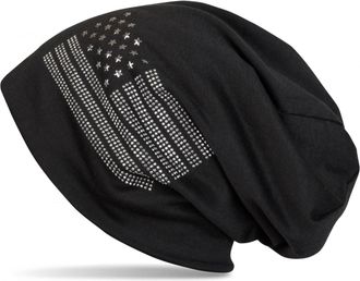 styleBREAKER M&uuml;tze Beanie mit USA Flagge aus Strass