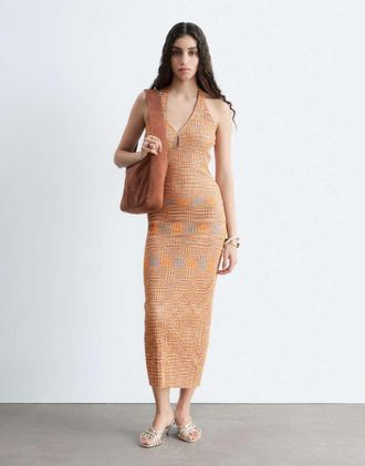 & Other Stories Robe dos nu longue en maille teinte par section avec fente goutte deau - Orange