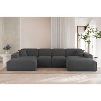 Fun M&ouml;bel Wohnlandschaft Sofa U-Form CELES PREMIUM XS in Stoff Sven Dunkelgrau