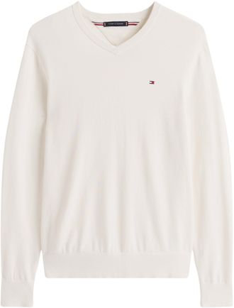 Tommy Hilfiger Herren Pullover Essential Cotton V-Ausschnitt, Elfenbein (Ivory Petal), XXL