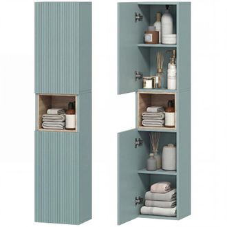 HOMCOM Meuble colonne salle de bain - HOMCOM - 2 portes, compartiment et &eacute;tag&egrave;res r&eacute;glables - MDF - 30x24x140cm - vert