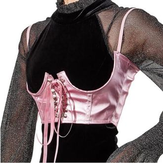 ORANDESIGNE Bustiers et Corsets Femme Corset sous la Poitrine Steampunk Bustier en Cuir Synthétique Lace-up Corset en Velours Waspie Taille Cincher Ceinture pour 