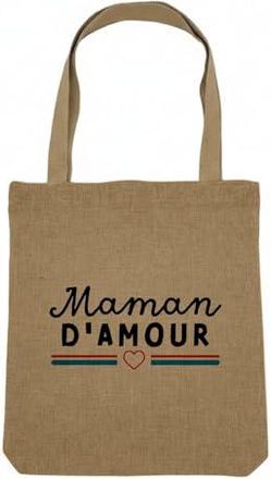 Fabulous Sac Shopping Tote Bag Aspect Lin - Maman dAmour M&egrave;re Famille - Sac de Courses Toile Epaisse 360g Beige Naturel Cabas Port&eacute; Epaule Solide Imprim&eacute; en Fr