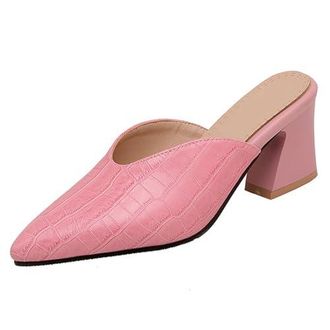 Smilice Sandales &agrave; talon bloc pour femme 6,5 cm | Pantoufles en dentelle avec gaufrage crocodile | Semelle antid&eacute;rapante pour le soir et le quotidien, Rose, 4