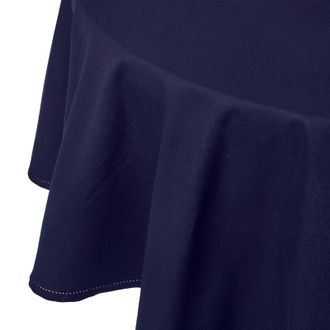 Homescapes Dunkelblaue Tischdecke rund mit Hohlsaum aus 100% Baumwolle 178 cm, rundes Tischtuch, waschbar & pflegeleicht