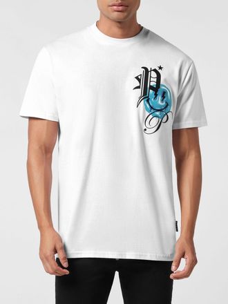 Philipp Plein T-shirt en coton avec imprim&eacute; graphique et logo contrastant