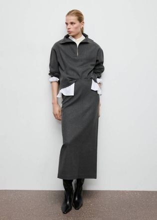 Mango Jupe crayon fendue gris chin&eacute; fonc&eacute; - Femme - XS - MANGO