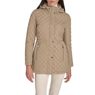 Calvin Klein Damen Steppjacke mit Kapuze - Klassischer Diamantstich Langmantel mit Taschen, Birke, XS