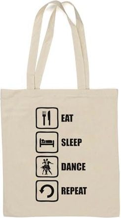 Generic Sac fourre-tout en coton naturel avec slogan « Eat Sleep Dance Repeat » Blanc