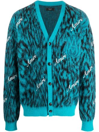 Amiri cardigan en maille à logo imprimé - Bleu