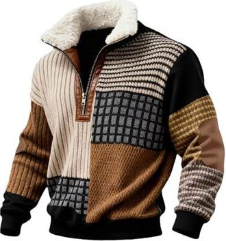 Generic Pull à col rond pour homme en polaire avec fermeture éclair quart de cercle et col cadet Christ Muscle Tops Patch Pull à manches longues Sweat-shirt d
