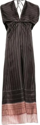 Alysi Femme, Robes, Brun, Taille: 38 FR Robe Maxi Fronc&eacute;e &agrave; Rayures