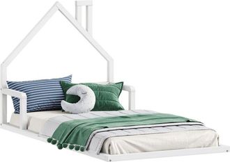 IDIMEX Lit enfant eloa type Montessori, couchage 90x200 cm, en pin massif lasur&eacute; blanc