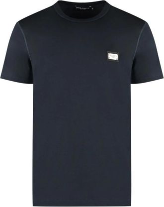 Dolce & Gabbana Homme, Tops, Bleu, Taille: XL Logo Plaque Cotton T-Shirt