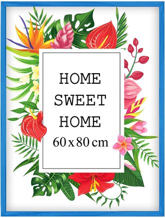 MG Design Blau Bilderrahmen 60 x 80 cm - Aus echtem Holz mit Acrylglas, zum Aufhängen & Aufstellen, für Fotos, Poster & Puzzle