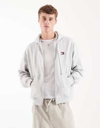 Tommy Jeans Kapuzenjacke in Grau mit Rei&szlig;verschluss und Aufn&auml;her im Stil der 90er