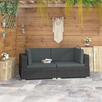 vidaXL Ecksofas 2 Stk. mit Auflagen Poly Rattan Schwarz - Vidaxl