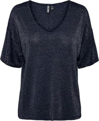 Pieces Pcbillo Oversized Tee Stripes Noos T-Shirt, Sky Captain-D&eacute;tails : Lurex dor&eacute;, XL Femmes