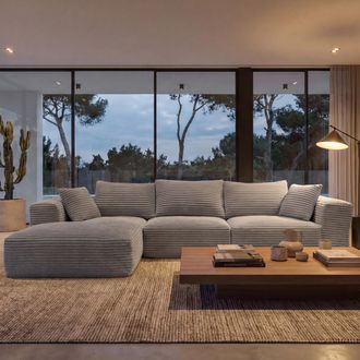 Mendler Sofa-Garnitur HWC-P20, 3-Sitzer Couch Loungesofa, Stoff/Textil Cord (370 g/m&sup2;) Liegefl&auml;che Links - hellgrau