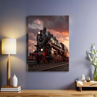 Generic Retro Bild auf Leinwand Dampfzug schwarz Wandkunst Bilder 60 x 40 cm Schlafzimmer Bilder Badezimmer Wand Deko Wohnzimmer Wanddeko Gerahmt zum Aufh&auml;nge