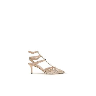 Valentino Garavani Femme, Chaussures, Beige, Taille: 37 EU Rockstud Escarpins en cuir &agrave; clous pyramidaux