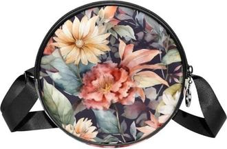 Generic Petit sac &agrave; bandouli&egrave;re rond pour femme, motif floral avec fermeture &eacute;clair, bretelles r&eacute;glables, style d&eacute;contract&eacute;, pour femmes et filles