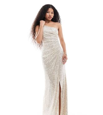 Tfnc Petite Robe longue asym&eacute;trique &agrave; sequins - Argent&eacute;